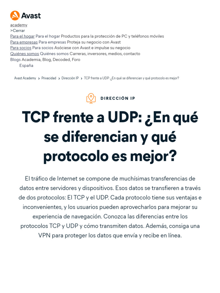 Tcp O Udp Comparación De Protocolos Tcp Y Udp Pdf
