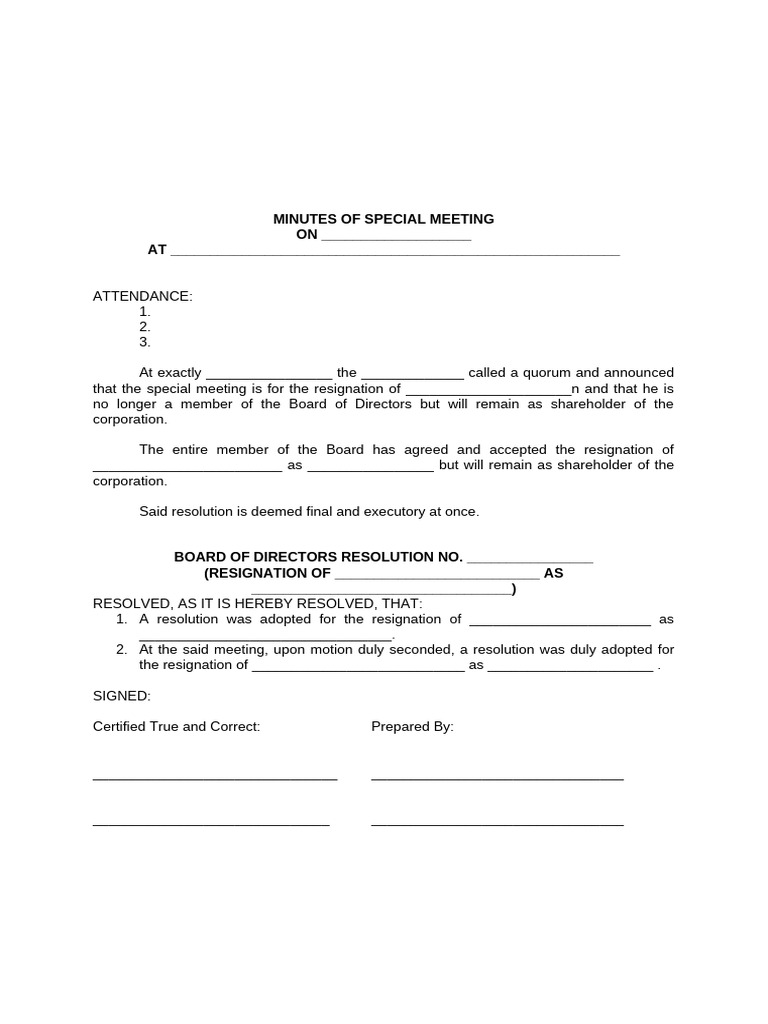 Board Resolution for Director Resignation | PDF | Finance & Money Management