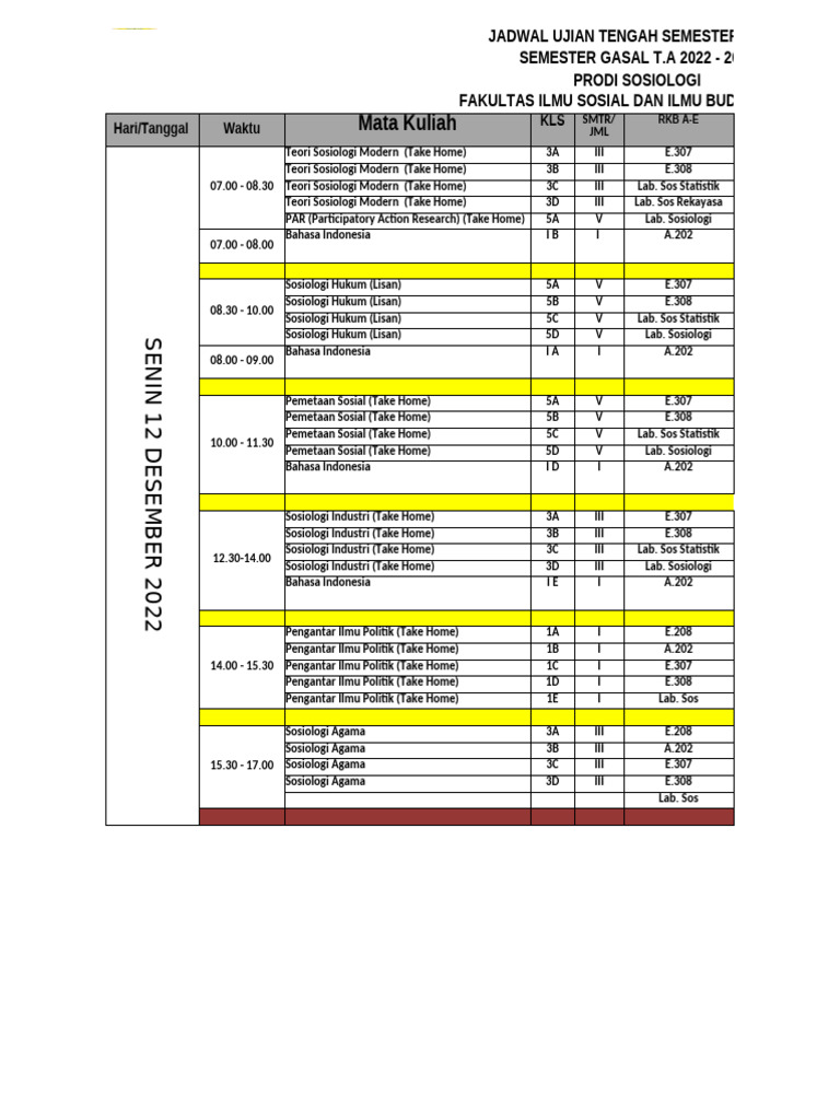 JADWAL UAS GASAL 2022 - 2023 | PDF