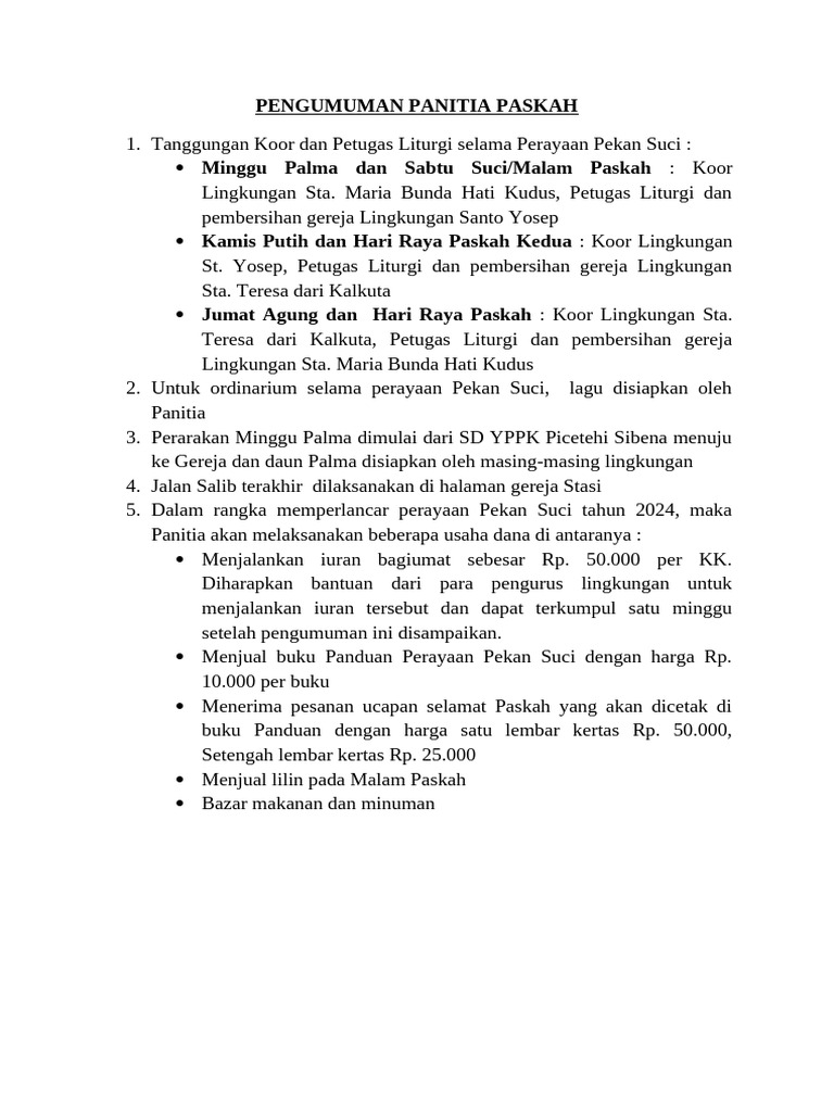 Pengumuman Panitia Paskah | PDF