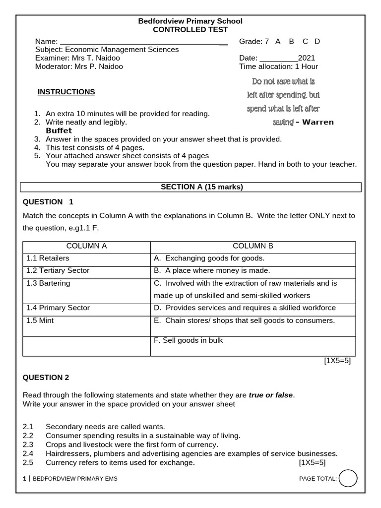 Term 1 Test 2021 | PDF