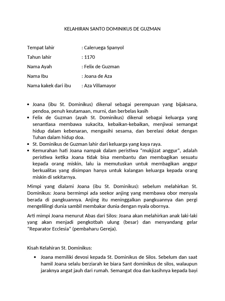 1 Kelahiran Santo Dominikus de Guzman | PDF