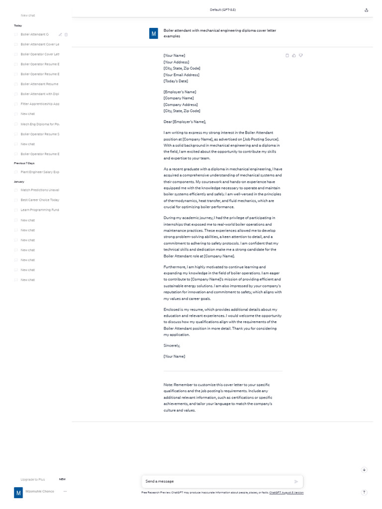 Boiler Attendant Cover Letter | PDF | Mechanical Engineering | Cognition