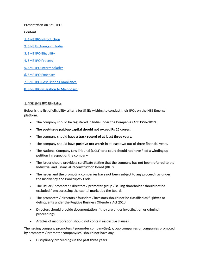 Presentation On SME IPO | PDF