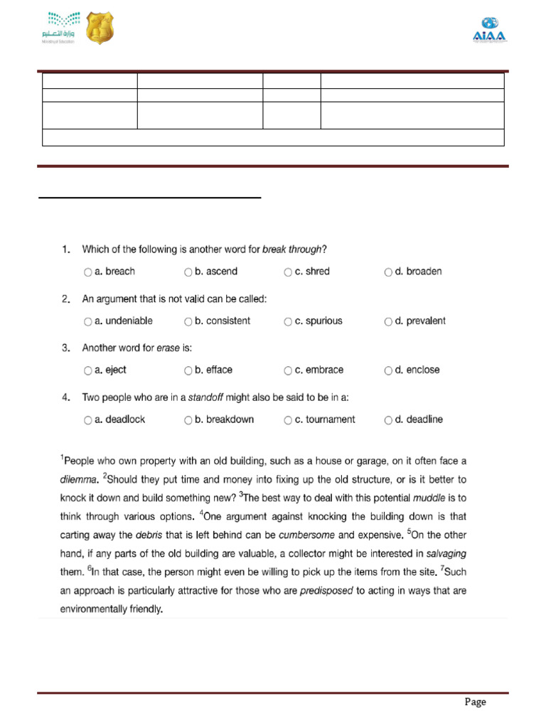 Vocabulary Unit 1 Worksheet | PDF