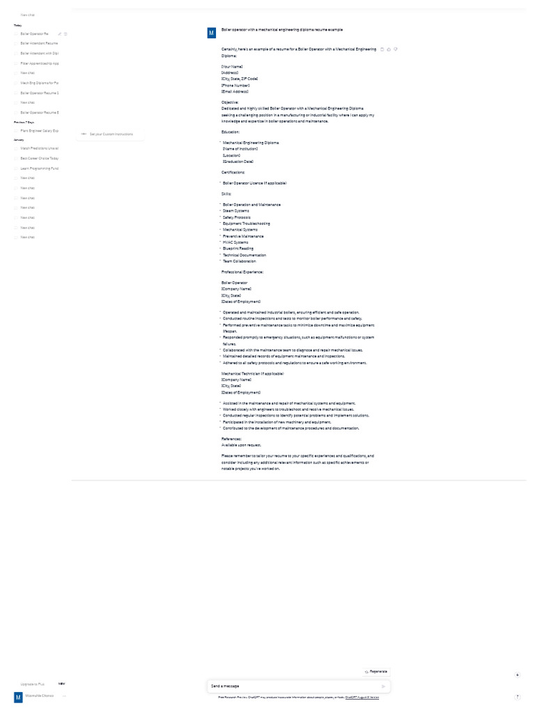 Boiler Operator Resume Example (1) | PDF