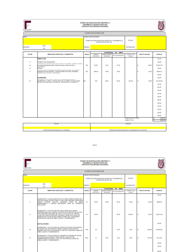 13 Formato Estimacion de Obra | PDF