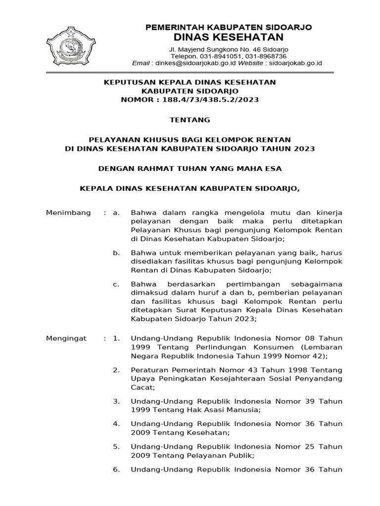 SK Pelayanan Kelompok Rentan | PDF