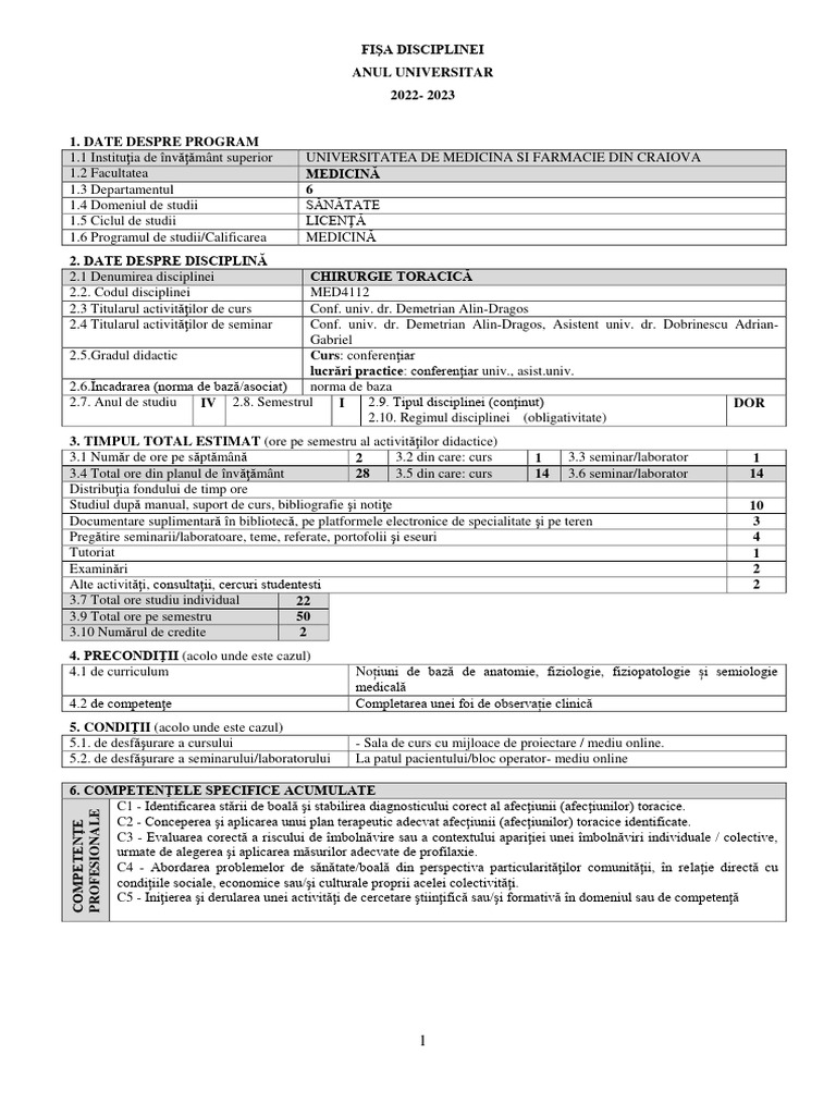 UMFCV.M.RO.D6.Chirurgie Toracică | PDF