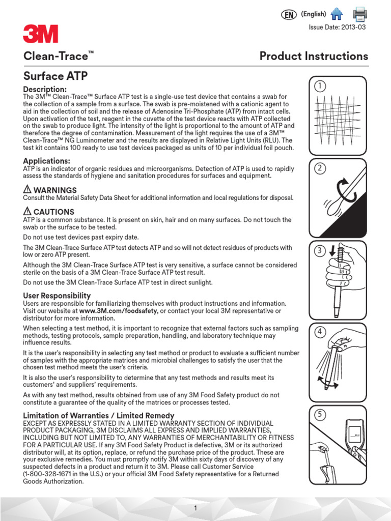 3M Clean Trace Surface Atp Uxl100 Product Instruction | PDF