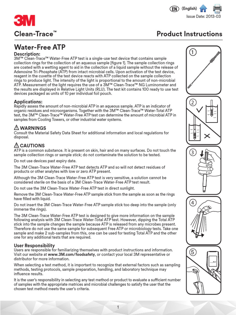 3M Clean Trace Water Free Atp Aqf100 Product Instruction | PDF