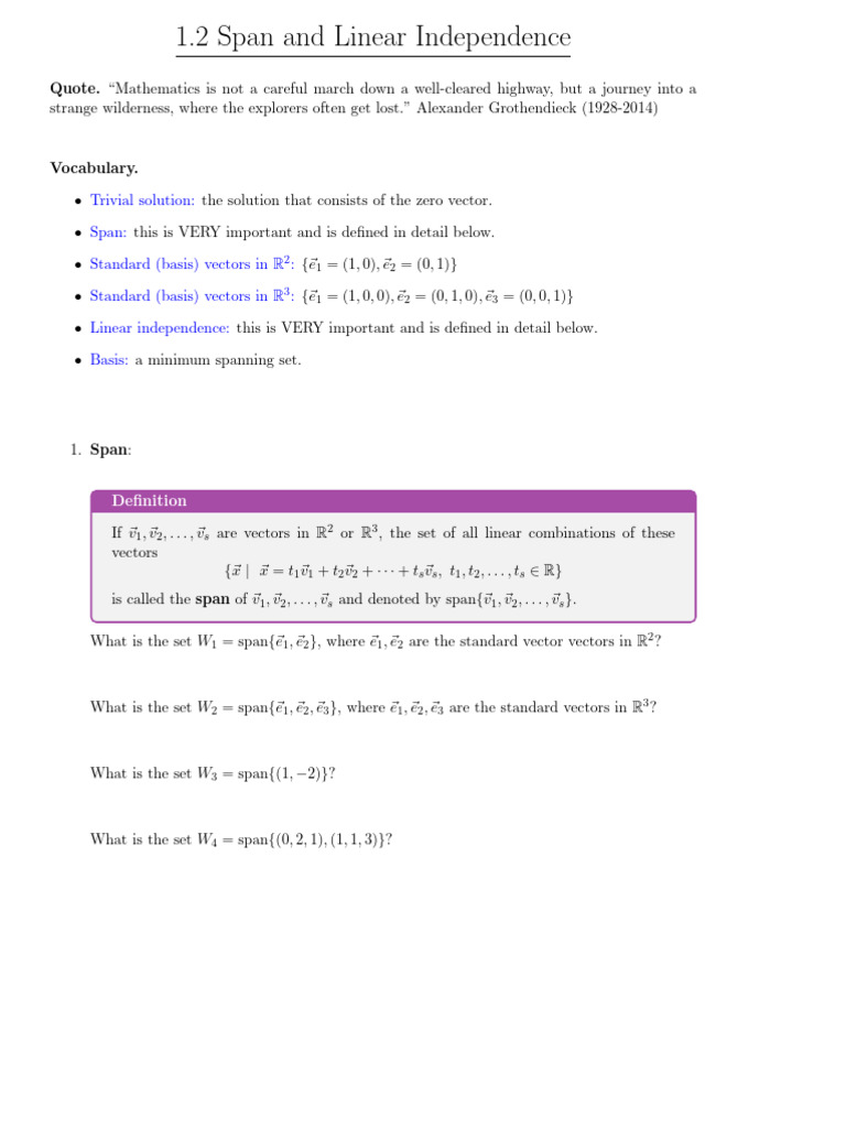 Sec 1.2 Span and LI in R2 and R3 | PDF