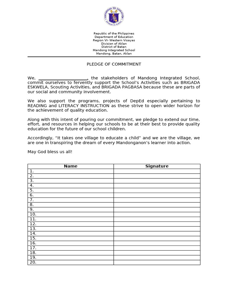 Stakeholders Pledge of Commitment | PDF