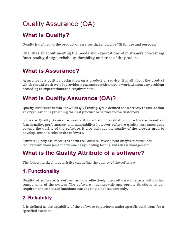 Quality Assurance | PDF