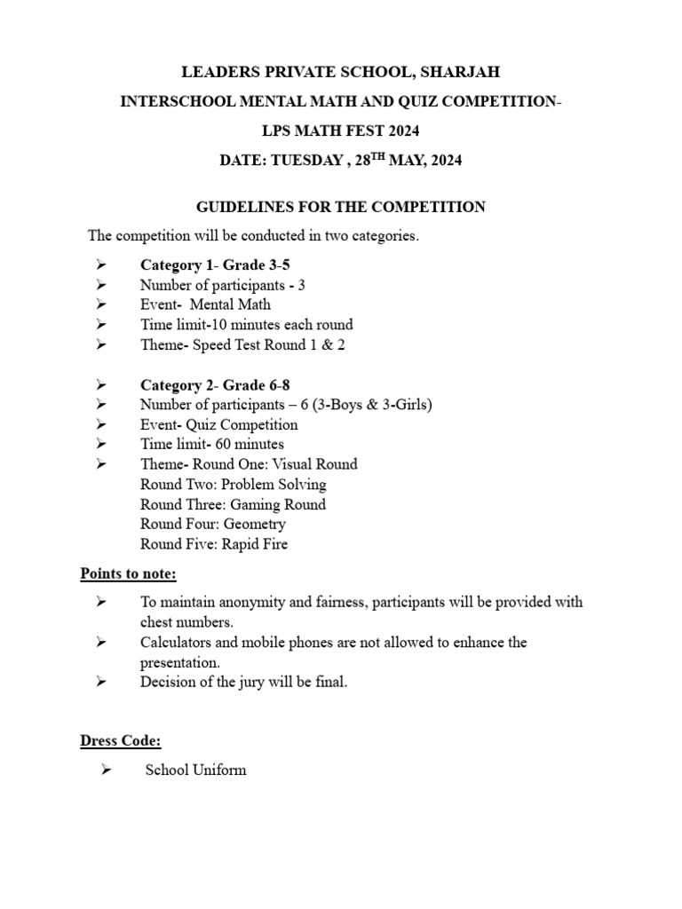 LPS MATH FEST 2024 Gr6 7 8 | PDF