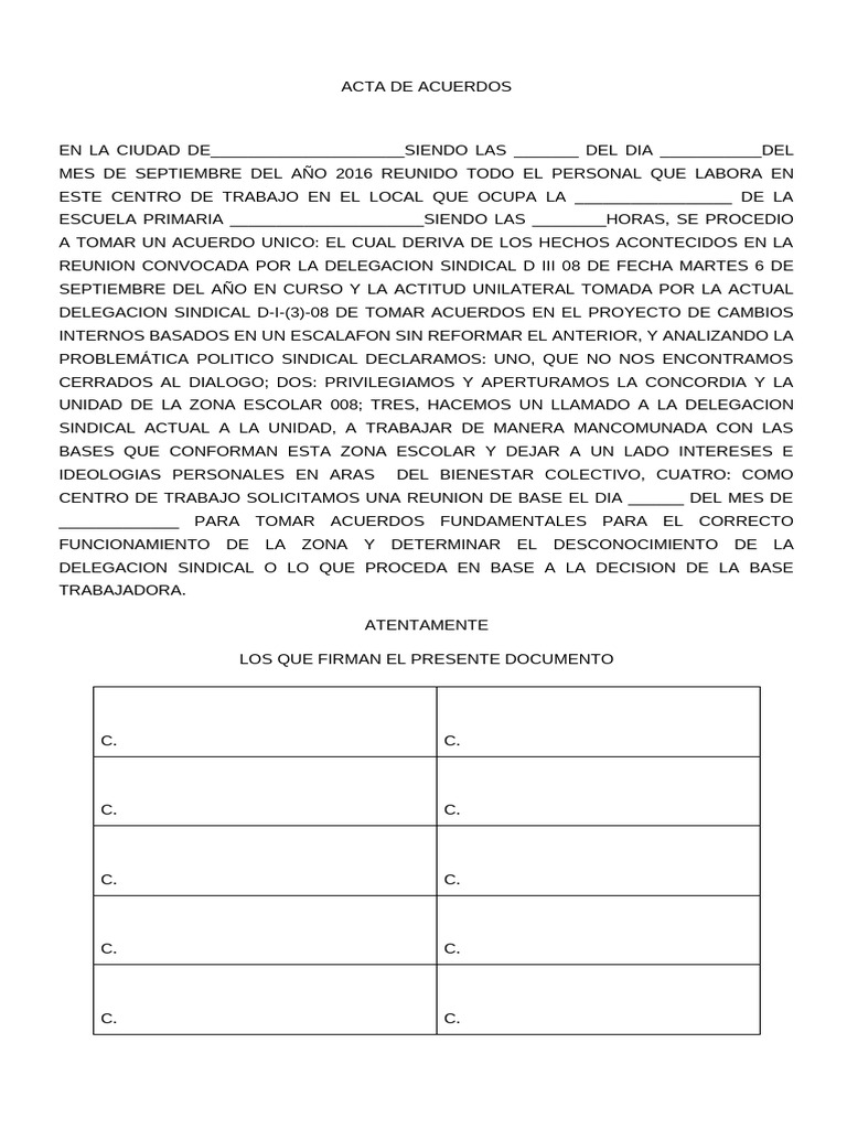 Acta de Acuerdos Por Escuela | PDF | Finanzas y dinero