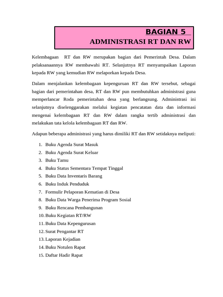 Administrasi RT Dan RW | PDF