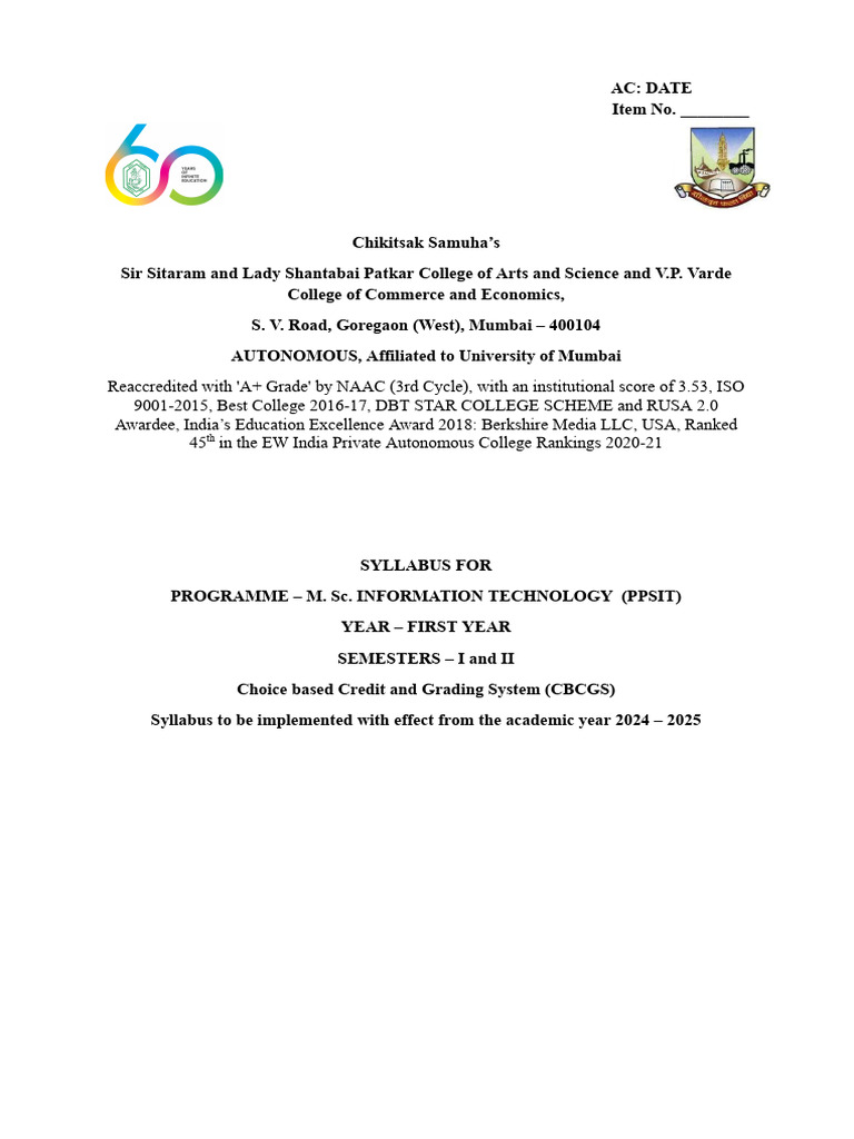 Final M.sc.IT_Part I_2023 - 2024_RevisedStructure | PDF