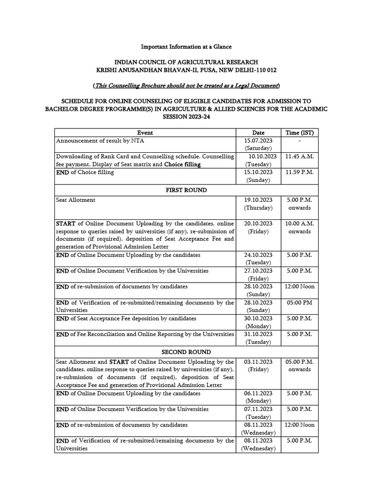 Revised UG Programme Counselling Schedule 2023 | PDF