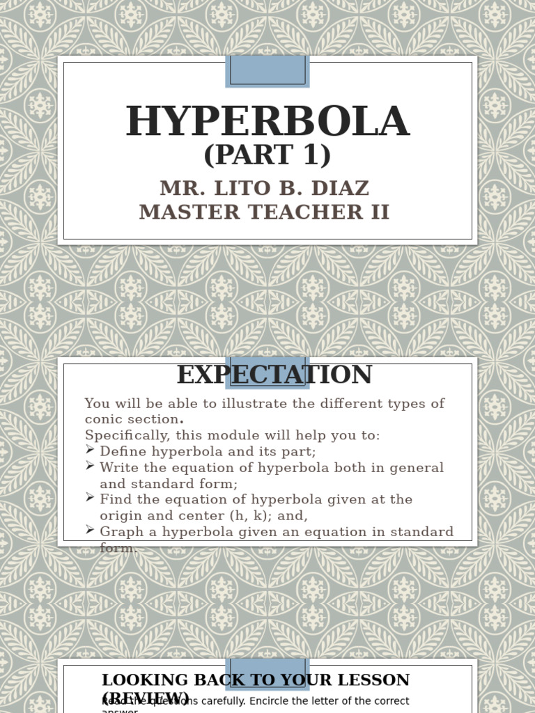 Hyperbola Part 1 | PDF