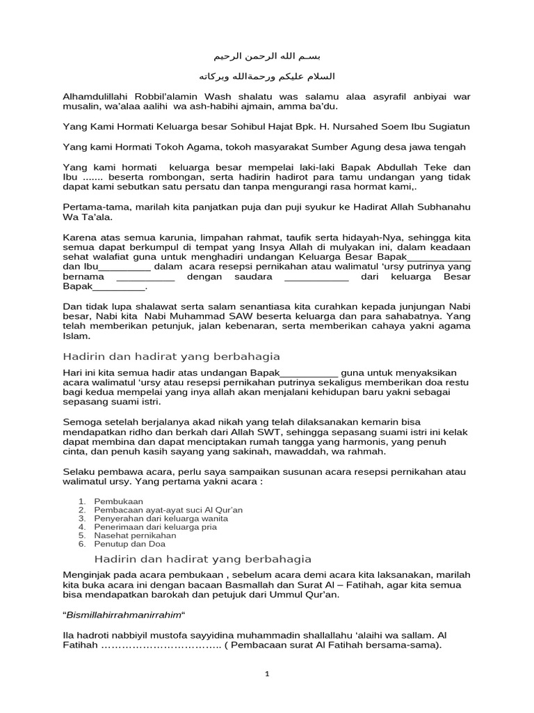 Teks MC Nikahan | PDF