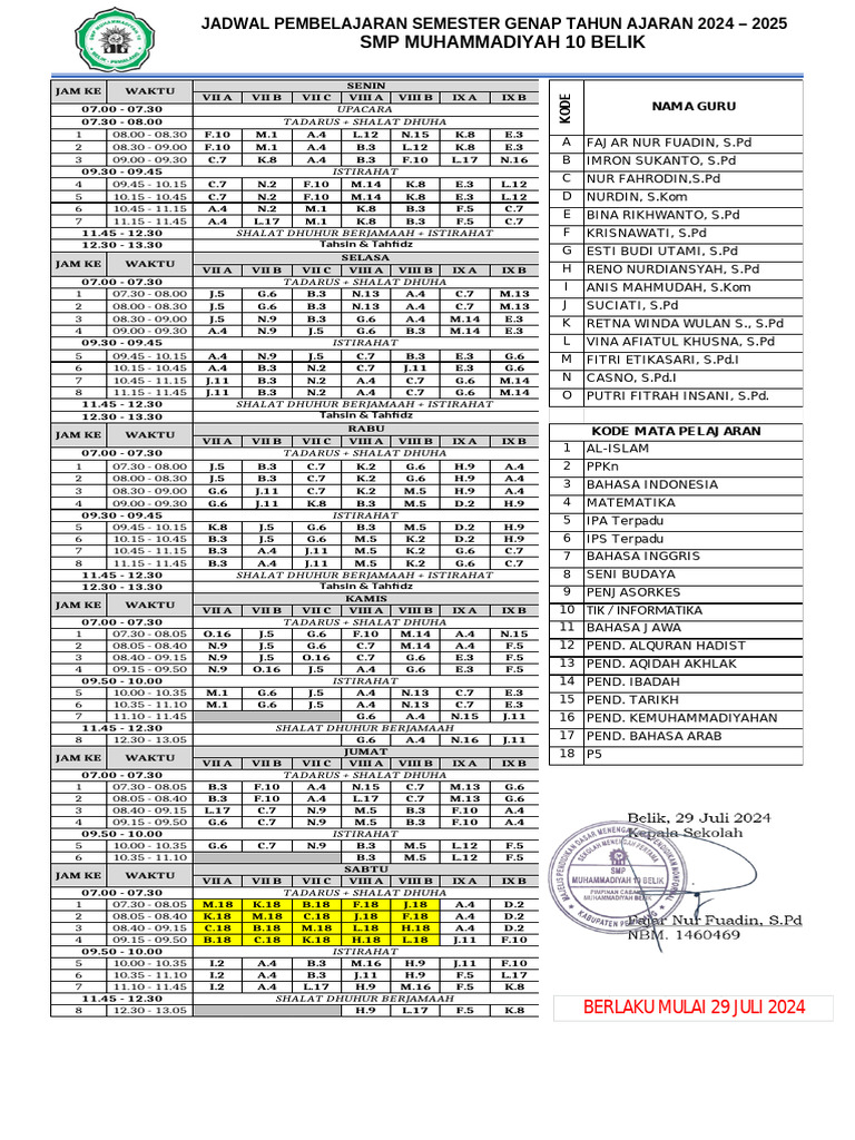 Jadwal KBM 29 Juli 2024 | PDF
