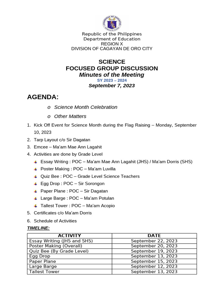 Minutes-of-the-Meeting-Science-FGD | PDF