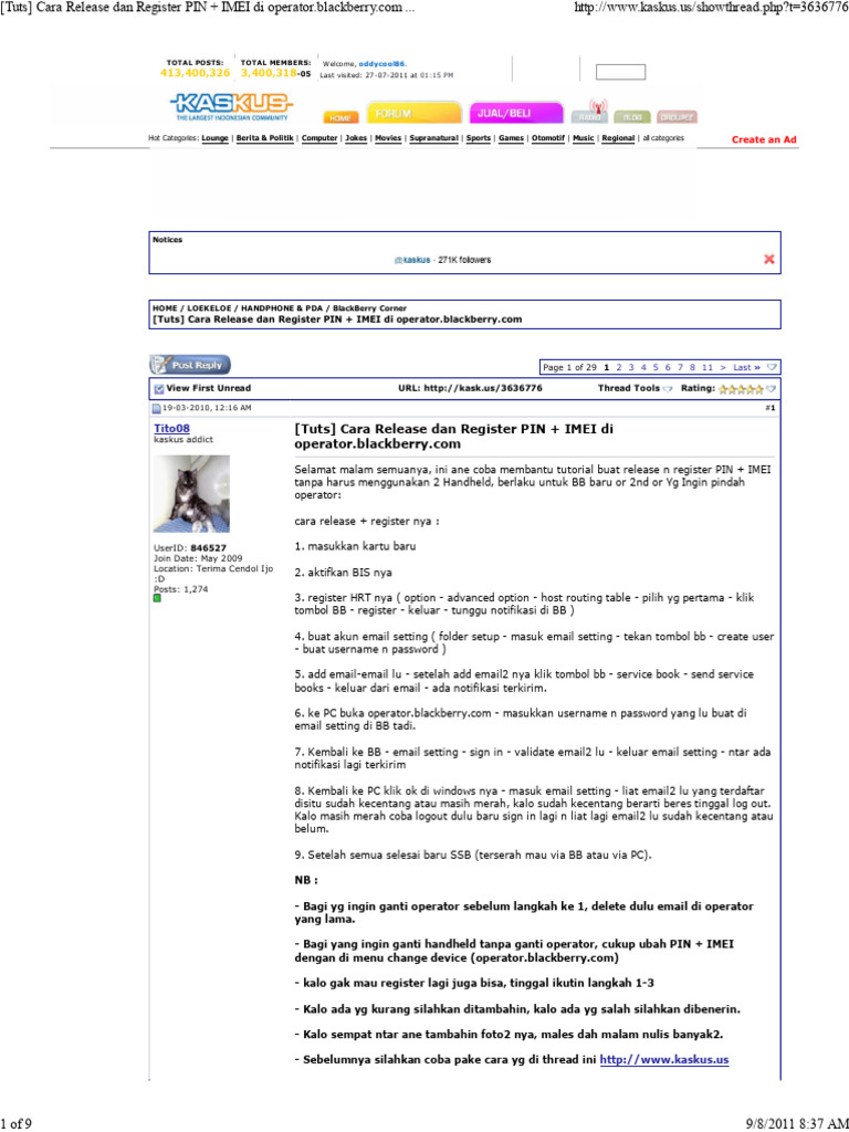 (Tuts) Cara Release Dan Register PIN + IMEI Di Operator - Blackberry | PDF