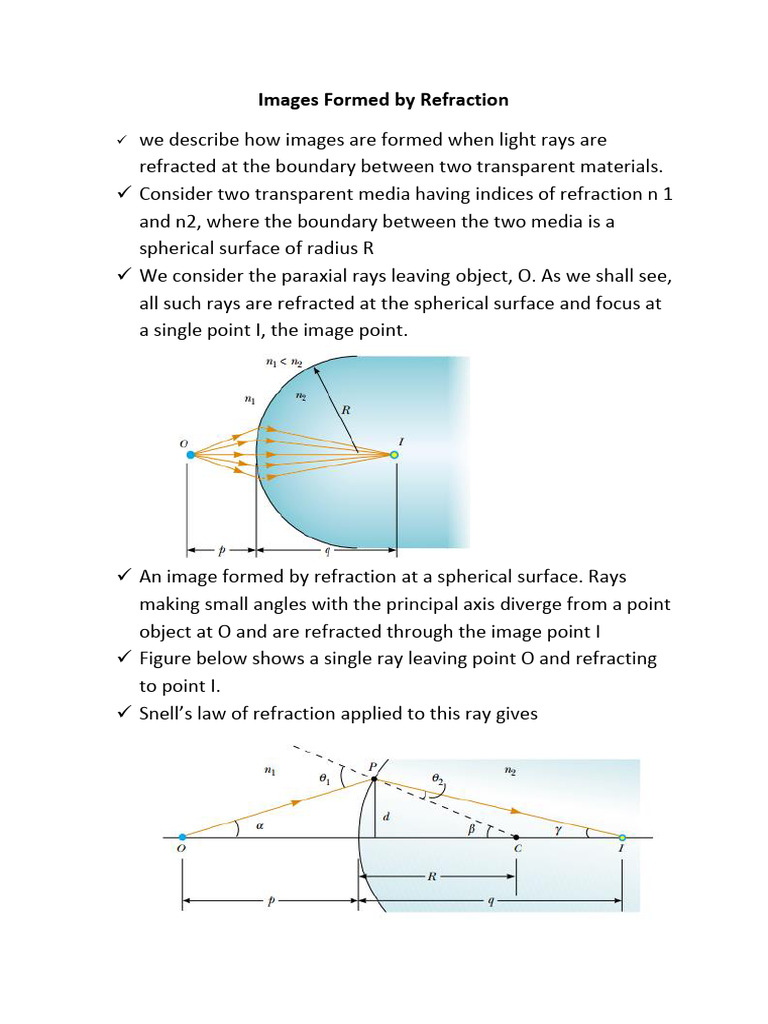 Images Formed by Refraction | PDF