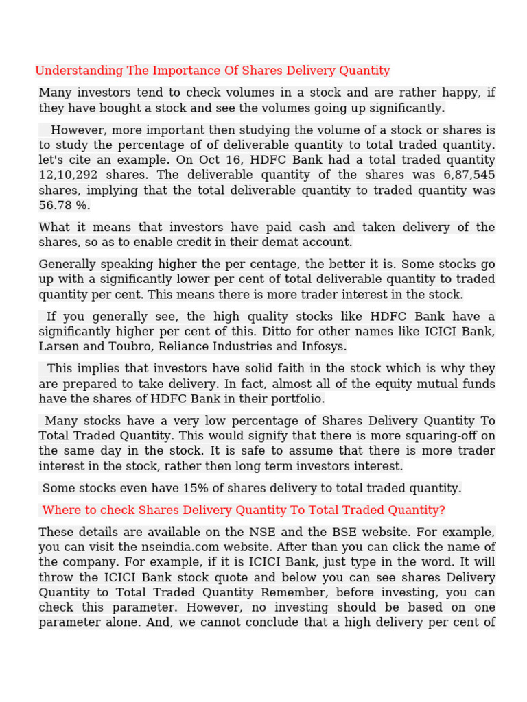 Understanding The Importance of Shares Delivery Quantity | PDF