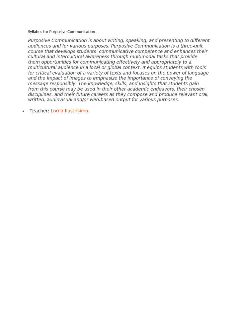 CHED Syllabus for Purposive Communication | PDF | Language Arts ...