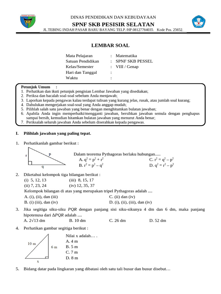 Soal PAT MTK Kelas 8 K13 - WWW - Kherysuryawan.id | PDF