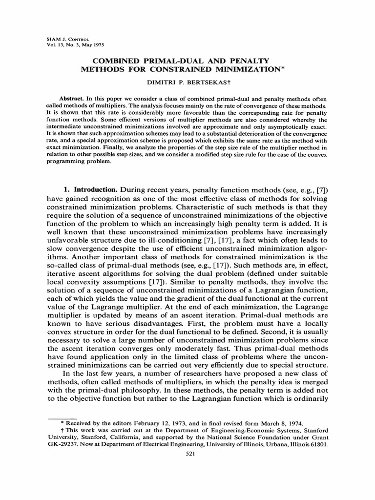 Combined Primal-Dual and Penalty Methods For Constrained Minimization | PDF | Mathematical ...