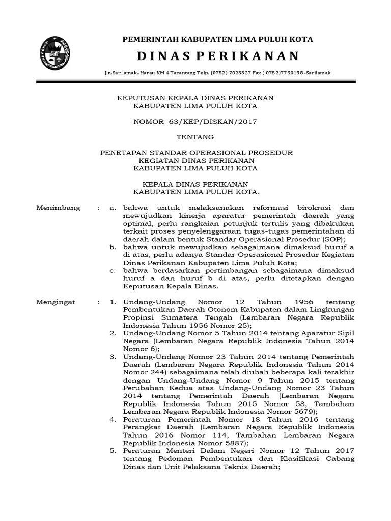 SK Sop Dinas Perikanan 2017 | PDF