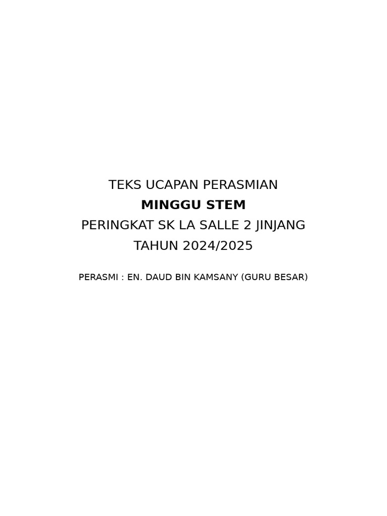 Teks Ucapan Perasmian Minggu Stem | PDF