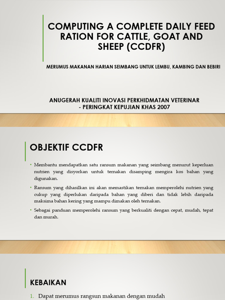 Complete Daily Feed Ration For Cattle, Goat and Sheep (CCDFR) Manual | PDF