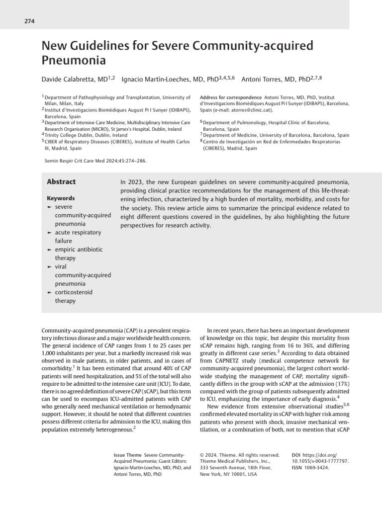 CAP SRCCM Severe CAP Guidelines 2024 | PDF