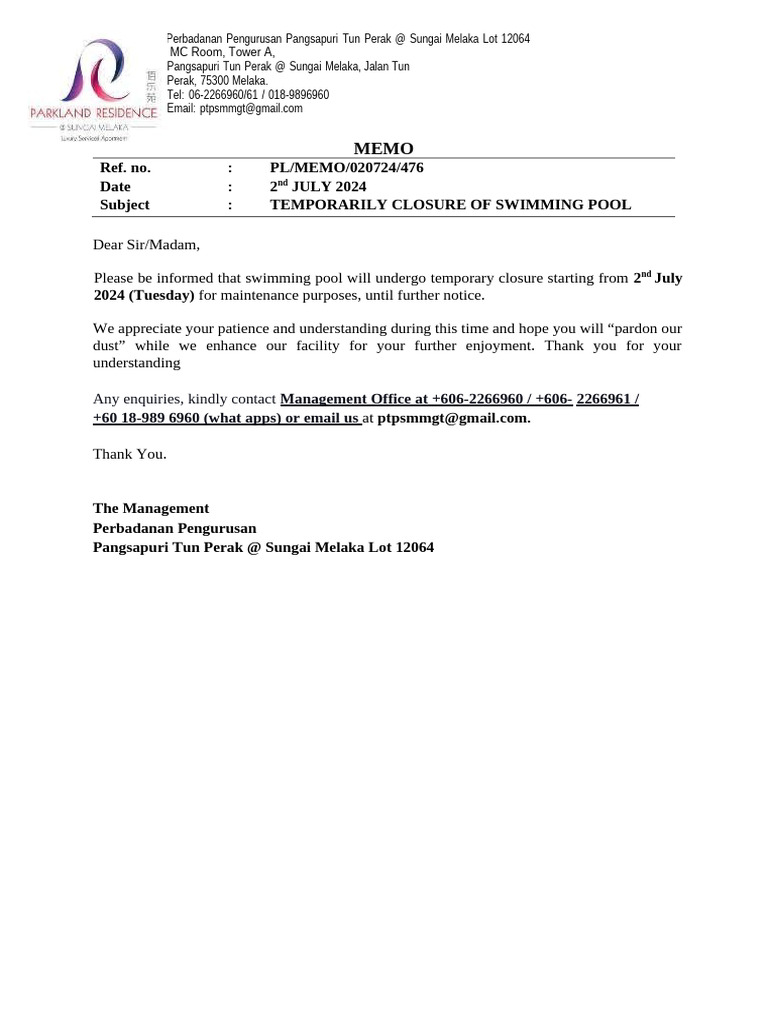 476 Closure of Swimming Pool | PDF
