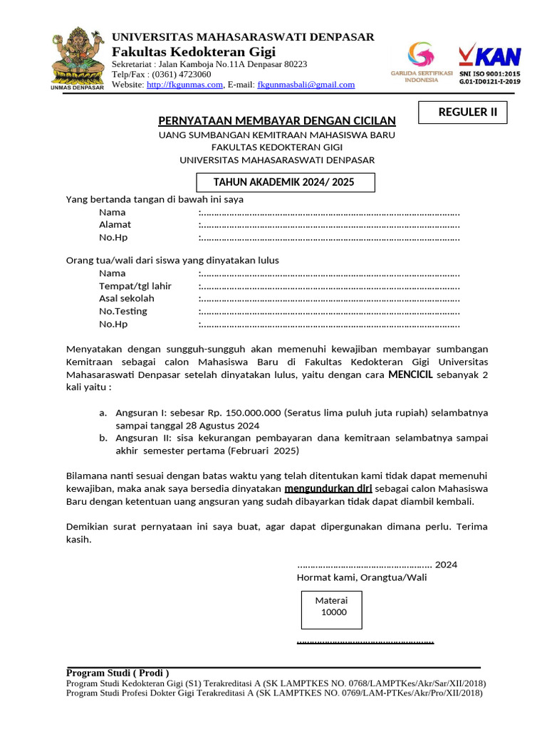 Form Cicilan THN 24 I | PDF