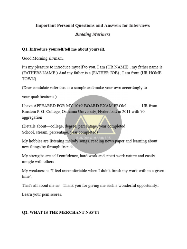 Answers To Personal Questions | PDF