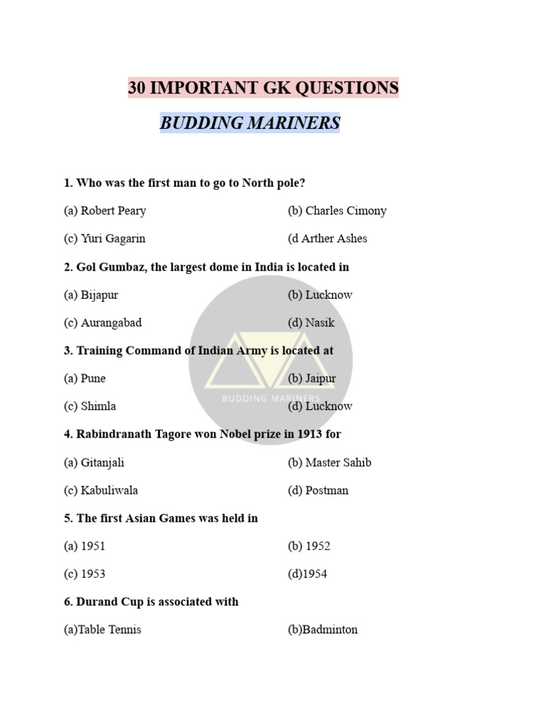 GK (Most Important Questions) | PDF