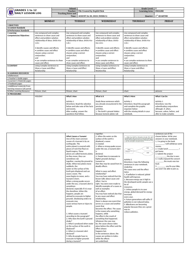 DLL - English 5 - Q1 - W5 | PDF