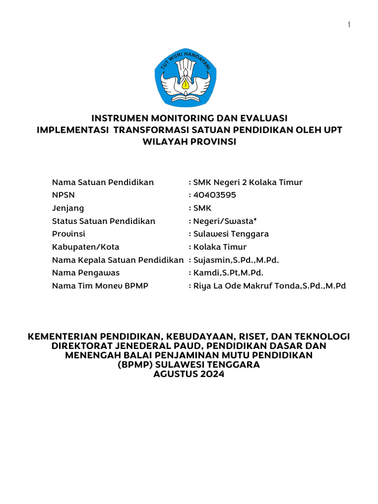 Instrumen Implementasi RP - Satdik - SMK NEGERI 2 KOLAKA TIMUR 2024 | PDF