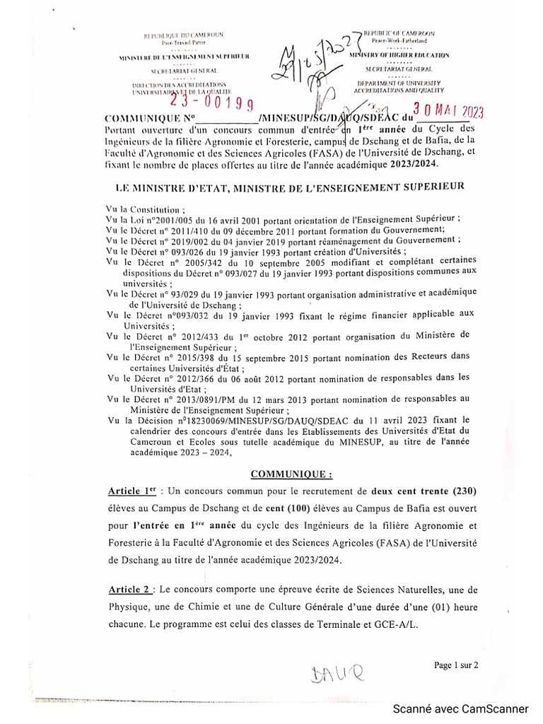 FASA Arrete Concours Niveau1!23!24 | PDF