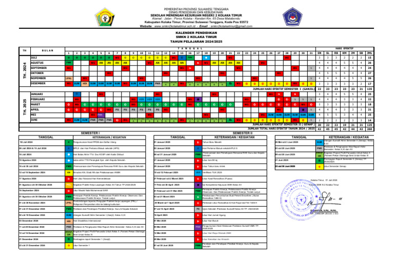 Kalender Pendidikan SMK Negeri 2 Kolaka Timur 2024 2025 | PDF