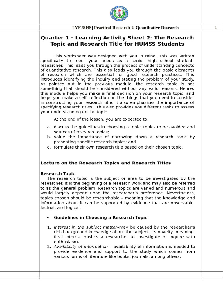 PR2 LAS Week 2 ABM HUMSS | PDF | Information | Career & Growth
