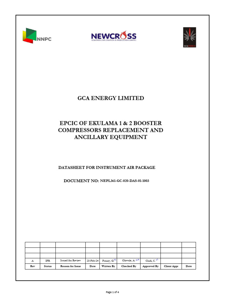 NEPL361 GC 020 DAS 01 1003 - Instrument Air Package Datasheet - Rev A | PDF