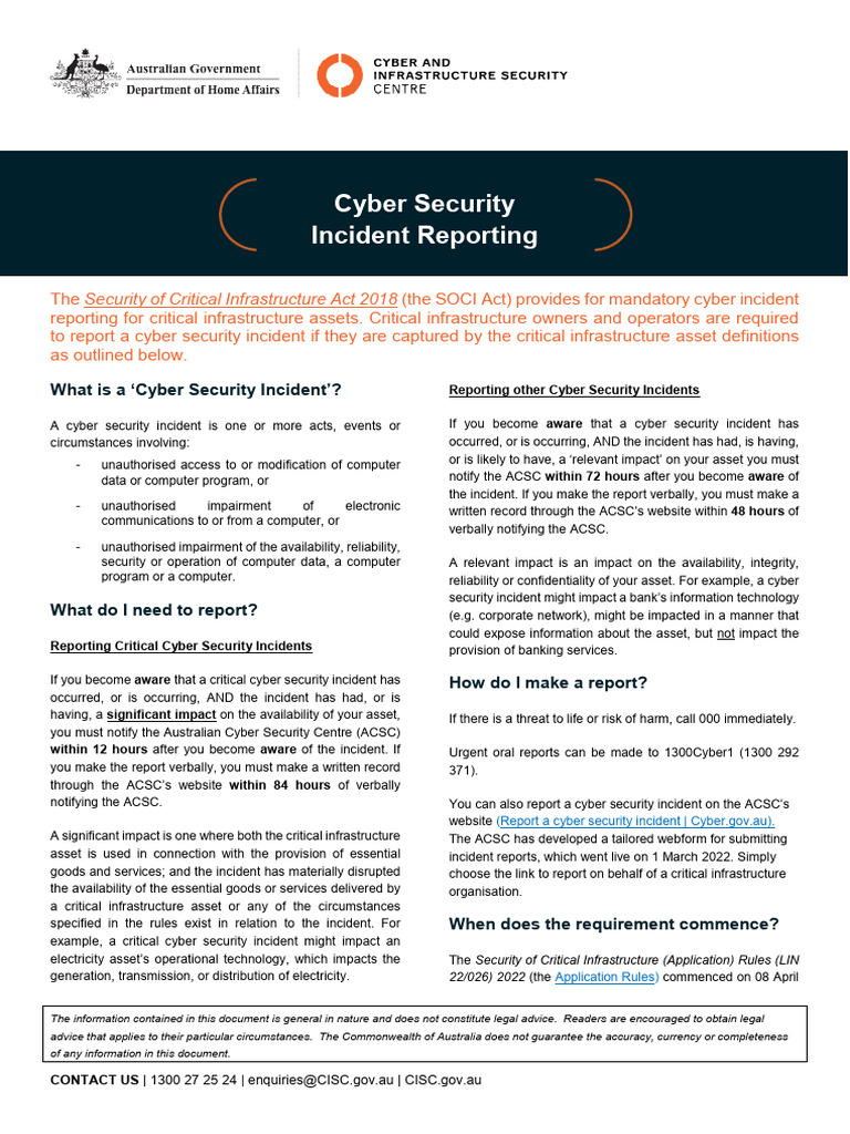 Cyber Security Incident Reporting | PDF