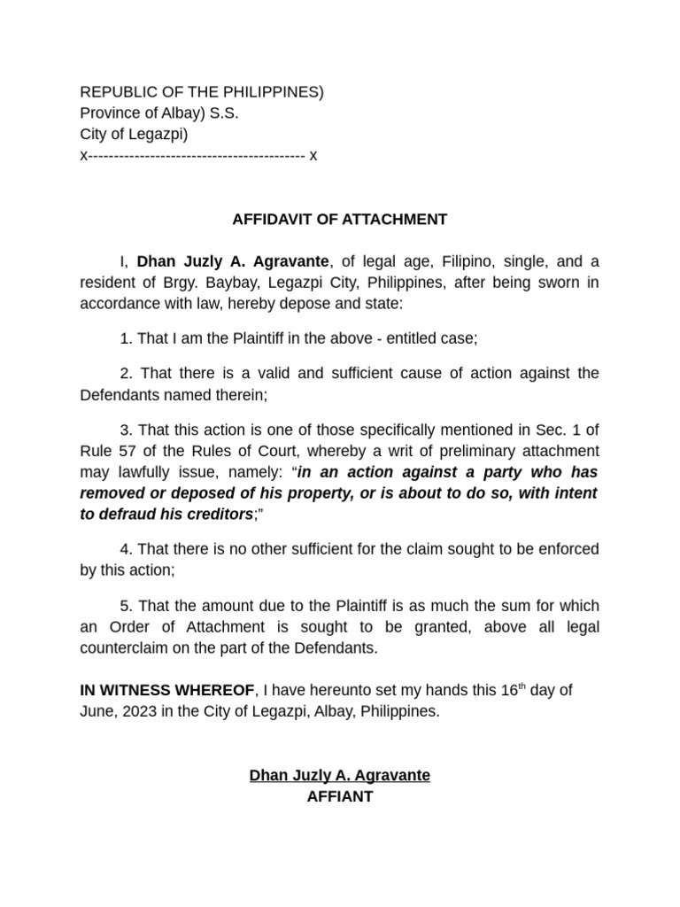 Affidavit of Attachment | PDF