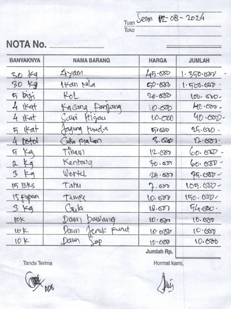 Nota, PO (Revisi), Form Penerimaan Barang 12 Agustus 24 | PDF